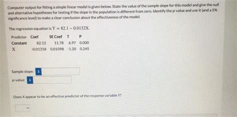 Solved Use The Computer Output To Estimate The Intercept Bo