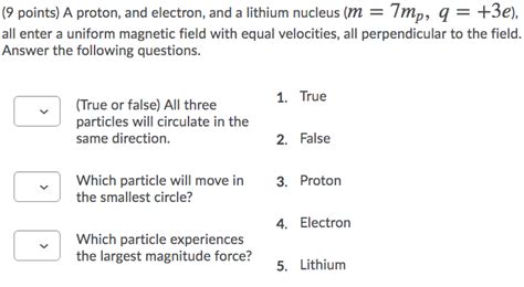 Solved 9 Points A Proton And Electron And A Lithium Chegg Com