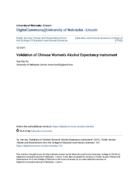 Pdf Validation Of Chinese Womens Alcohol Expectancy Instrument