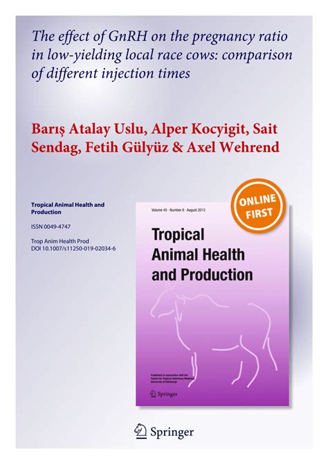 Pdf The Effect Of Gnrh On The Pregnancy Ratio In Low Yielding Local
