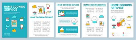 가정 요리 서비스 브로셔 템플릿 레이아웃입니다 요리 식사 전단지 소책자 선형 그림이있는 전단지 인쇄 디자인 개인 요리사 연례