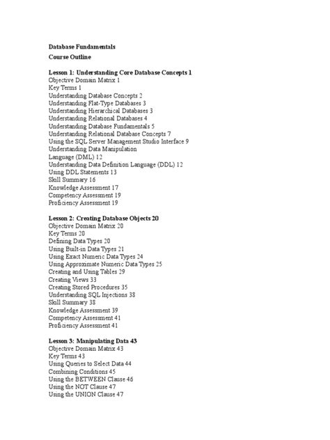 Database Fundamentals Course Outline Lesson 1 Understanding Core Database Concepts 1 Pdf