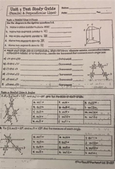 Solved Unit 3 Test Study Guide Name Parallel And