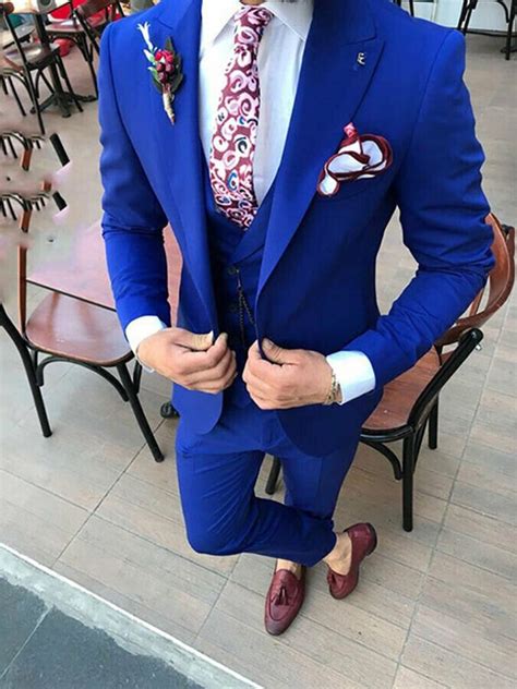 Menista Suit Designer Three Piece Blue Mens Suit For Wedding