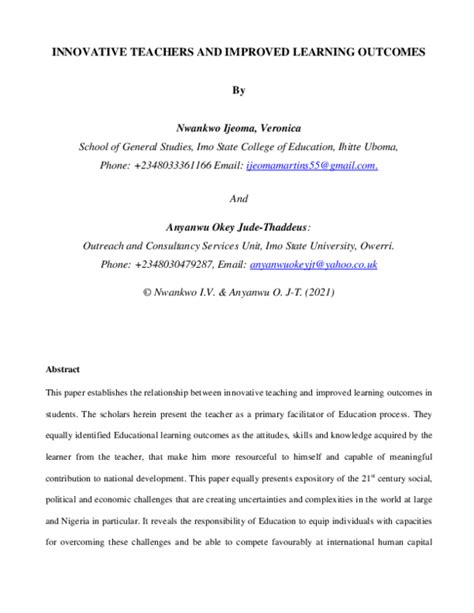 Pdf Innovative Teachers And Improved Learning Outcomes