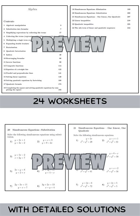 Algebra Worksheet Collection With Detailed Solutions Teaching Resources