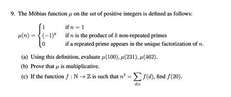 Solved The Möbius function μ on the set of positive integers Chegg