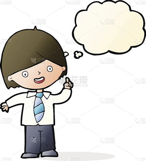 卡通男生用思想泡泡回答问题