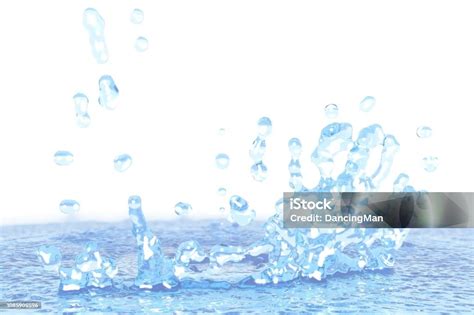 상품 이랑 어떤 목적을 위해 흰색 절연 물이 아름 다운 스플래시의 3d 그림 기포에 대한 스톡 사진 및 기타 이미지 기포 디지털 생성 이미지 떨어짐 Istock