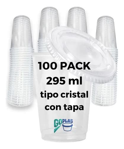 Vaso Tipo Cristal 10oz 295ml Goplas 100 Vasos Reusable Con Tapa