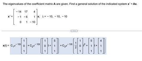Solved The Eigenvalues Of The Coefficient Matrix A Are