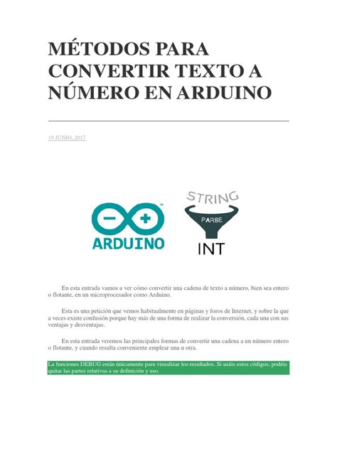 Métodos Para Convertir Texto A Número En Arduino Pdf Cadena