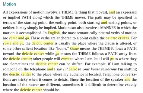 Word Choice How To Identify Deictic Center For Distinguishing Come