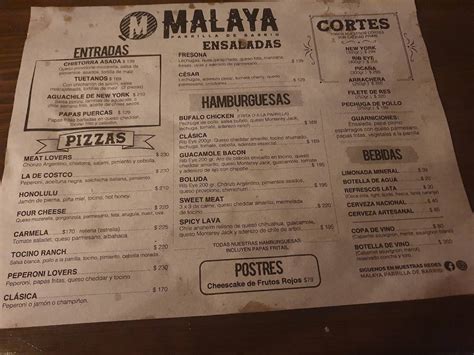 Carta De Malaya Parrilla De Barrio La Paz