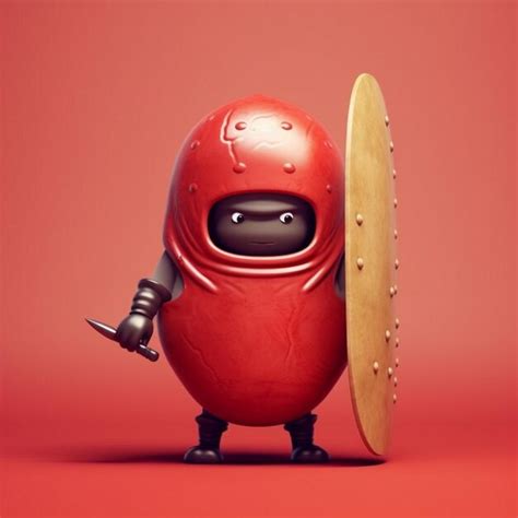 Premium Ai Image A Red Robot With A Sword And Shield On It