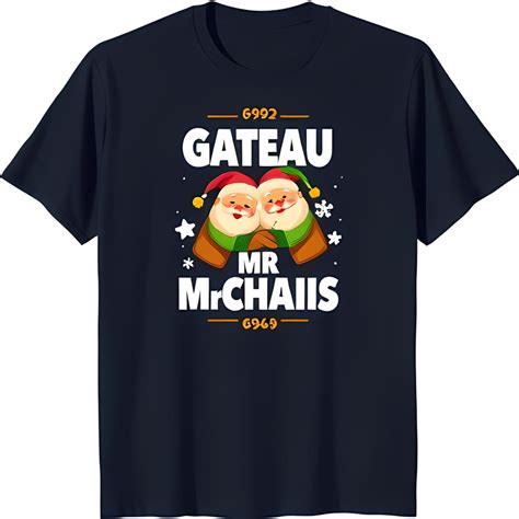 Festive Cartoon Santas Hugging T Shirt Blue With Gâteau Mr Chaiis