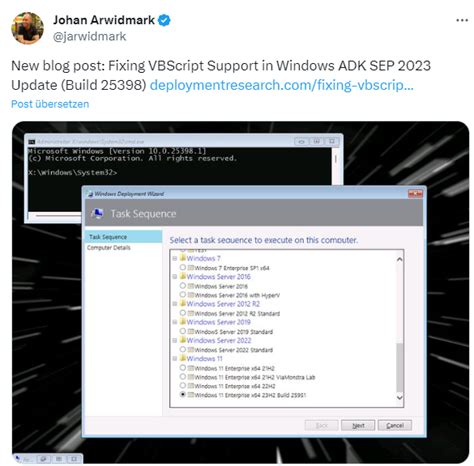 Windows ADK für Windows 11 22H2 PE Build neuer als Basis VBScript dll