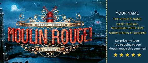 Moulin Rouge Ticket Printable Musical Theatre Faux Event Admission