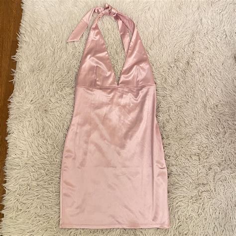 Thrifted Pink Satin Halter Neck Dress Partydress Depop