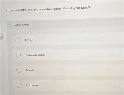 Solved In The Value Chain What Primary Activity Follows