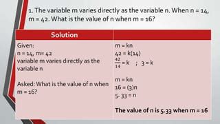 Problem Solving Involving Direct And Inverse Variation Pptx