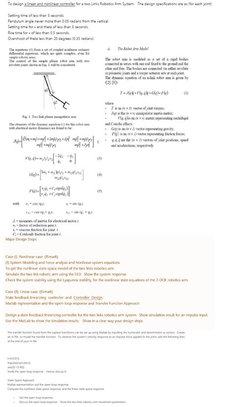 Solved To Design A Linear And Nonlinear Controller For A Two