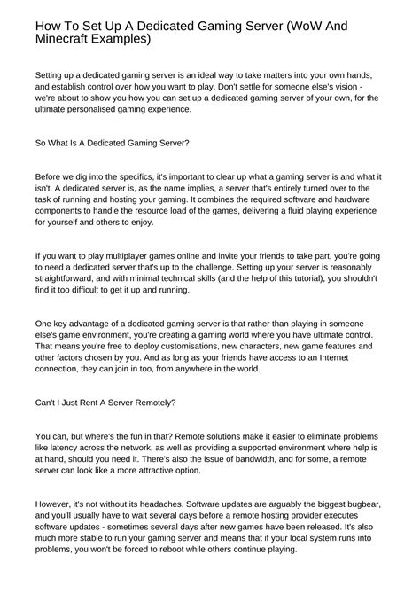 How To Set Up A Dedicated Gaming Server WoW And Minecraft Examplesrgfzy Pdf Pdf DocDroid