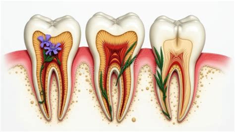 Artistic Tooth Cross Section With Beautifully Integrated Floral Patterns Stock Illustration