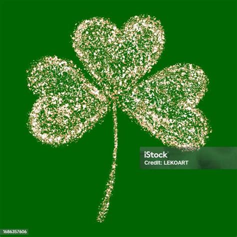 성 패트릭의 날을 위한 녹색 배경에 황금 클로버 잎 모양 패턴 St Patricks Day에 대한 스톡 벡터 아트 및 기타