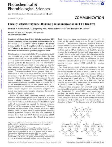 Pdf Facially Selective Thymine Thymine Photodimerization In Ttt Triads