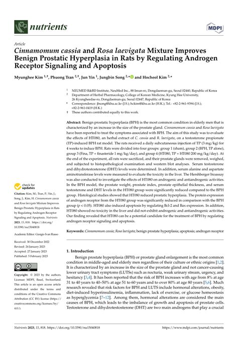 Pdf Cinnamomum Cassia And Rosa Laevigata Mixture Improves Benign Prostatic Hyperplasia In Rats