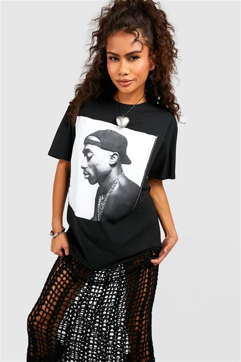 Black Tupac Printed Oversized Band T Shirt Boohoo Uk