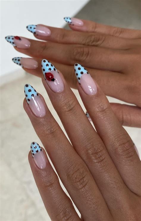 15 Trendy French Tips To Try Now Blue Polka Dot French Tip Nails With