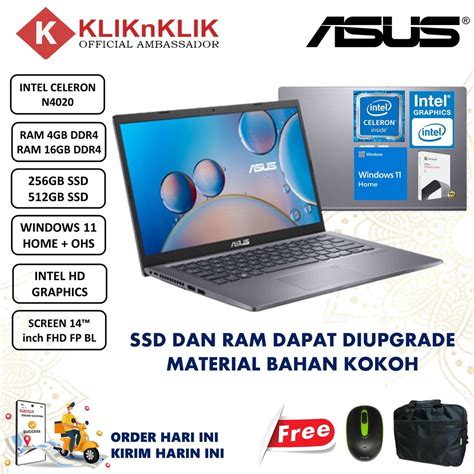 Jual Laptop Murah Asus Vivobook A416mao Fhd426 Intel N4020 16gb 512gb