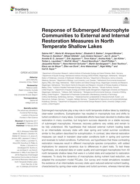 Pdf Response Of Submerged Macrophyte Communities To External And