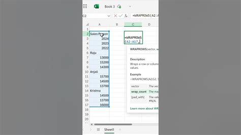 wraprow function in excel excelfunction excelbasics exceltips