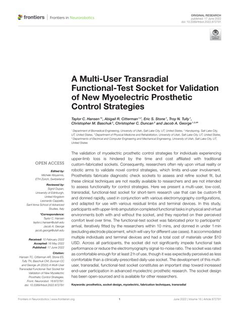 Pdf A Multi User Transradial Functional Test Socket For Validation Of New Myoelectric