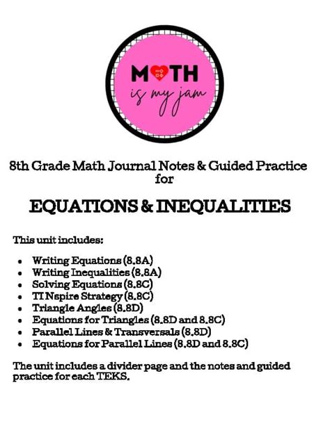 Equations And Inequalities Journal Notes For Bluebonnet Module 4 Tpt