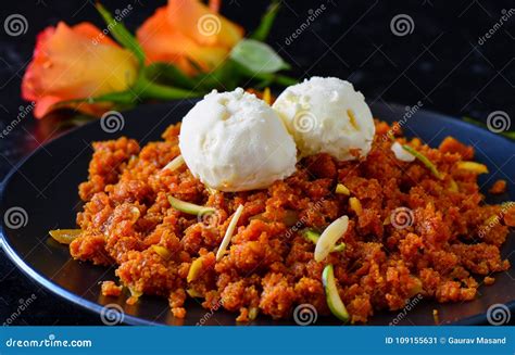 Gajar Halwa And Ice Cream Stock Image Image Of Cashewnut 109155631