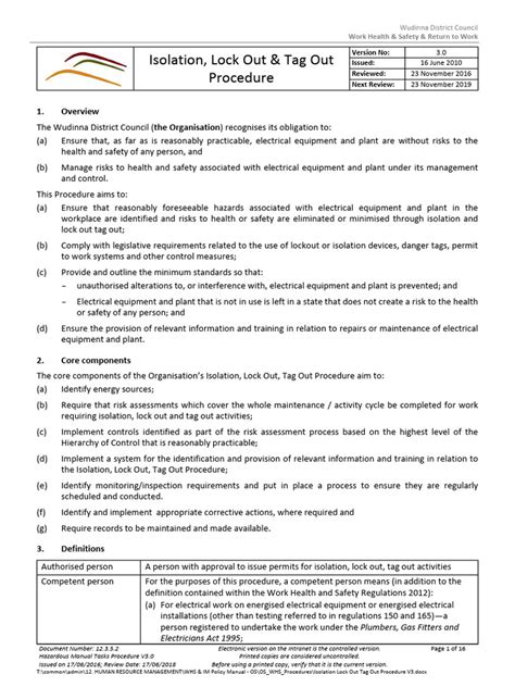 Isolation Lock Out Tag Out Procedure V3 Pdf