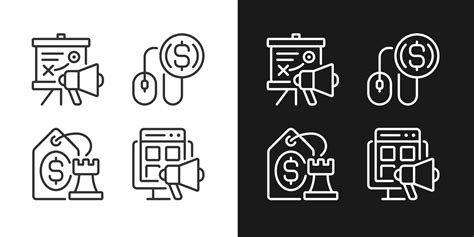 Internet Marketing Strategies Pixel Perfect Linear Icons Set For Dark