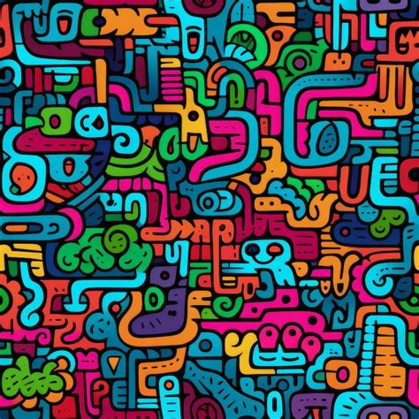 Premium AI Image Fun Colorful Line Doodle Seamless Pattern