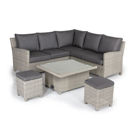 Kettler Palma Signature Mini Corner White Wash Wicker Sofa Set With Hi