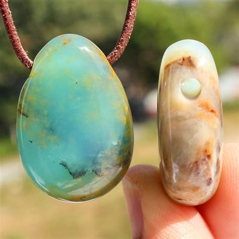 Blau Grüner Opal Gebohrter Stein Opal Anhänger 30mm Echter Naturstein