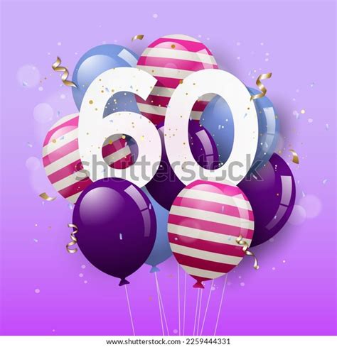 「60歳の誕生日記念カードに風船。60周年記念。60歳の誕生日を紙吹雪で祝う。「イラスト素材」」のイラスト素材 2259444331