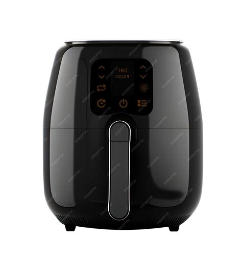 클리핑 패스를 사용하여 흰색 배경에 있는 에어 프라이어 블랙 전기 딥 프라이 프리미엄 사진