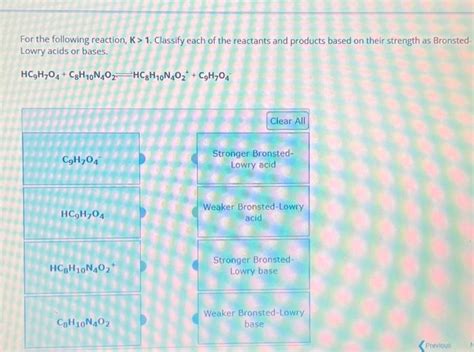 Solved For The Following Reaction K1 Classify Each Of The