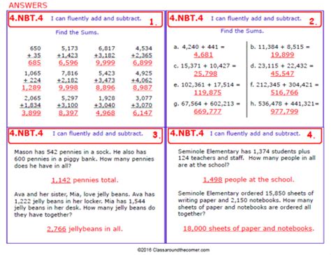 4 nbt 4 math 4th grade no prep task cards— fluently add and subtract