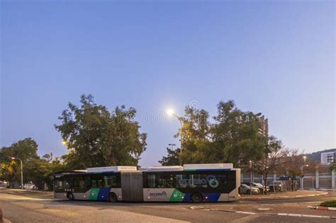 A Bus Drives Around The Roundabout At Dusk Near Bat Galim Station Editorial Stock Image Image