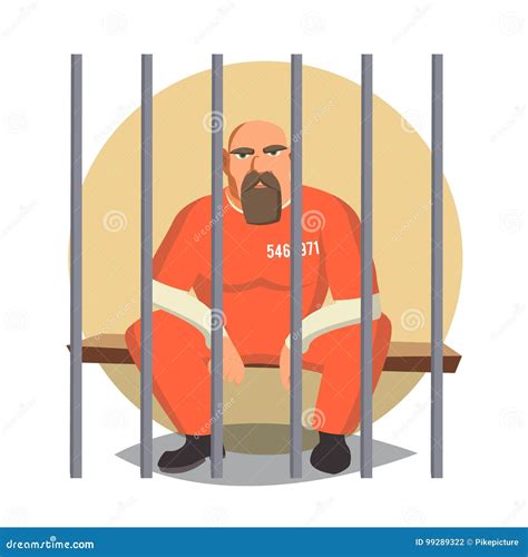 Prisoner In Jail Vector Gangsta Man Arrested And Locked Flat Cartoon